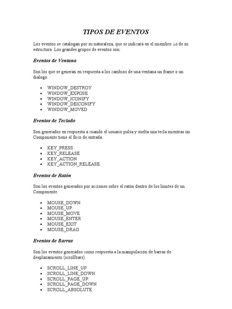 Tipos de Eventos | PDF | Ventana (informática) | Java (lenguaje de ...