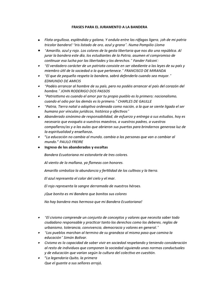 Frases para El Juramento A La Bandera | PDF | Patriotismo