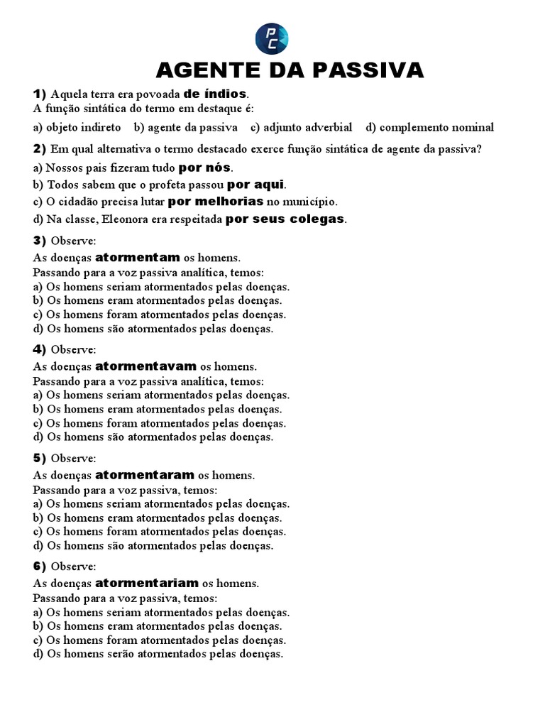 Funções sintáticas: identificando agentes da passiva | PDF | Sintaxe ...