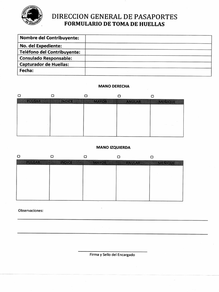 Formulario Toma de Huellas | PDF