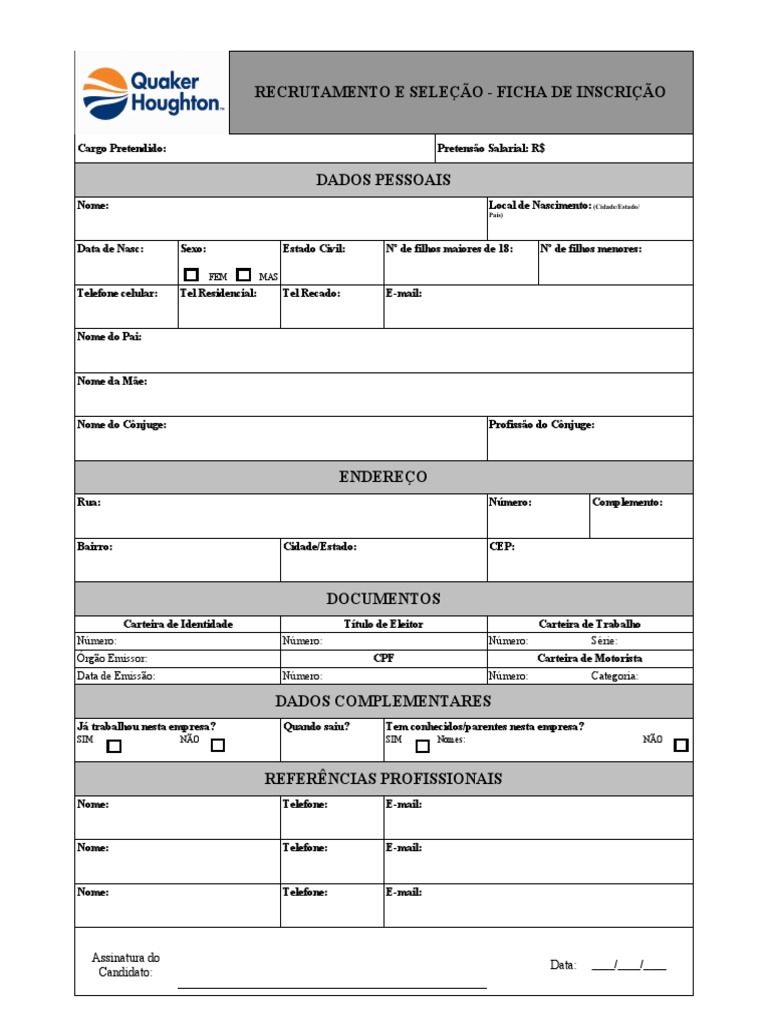 Ficha de Inscrição - Modelo | PDF