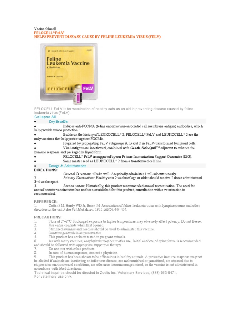 Felocell Felv Helps Prevent Disease Cause by Feline Leukemia Virus (Felv) | PDF | Vaccines ...