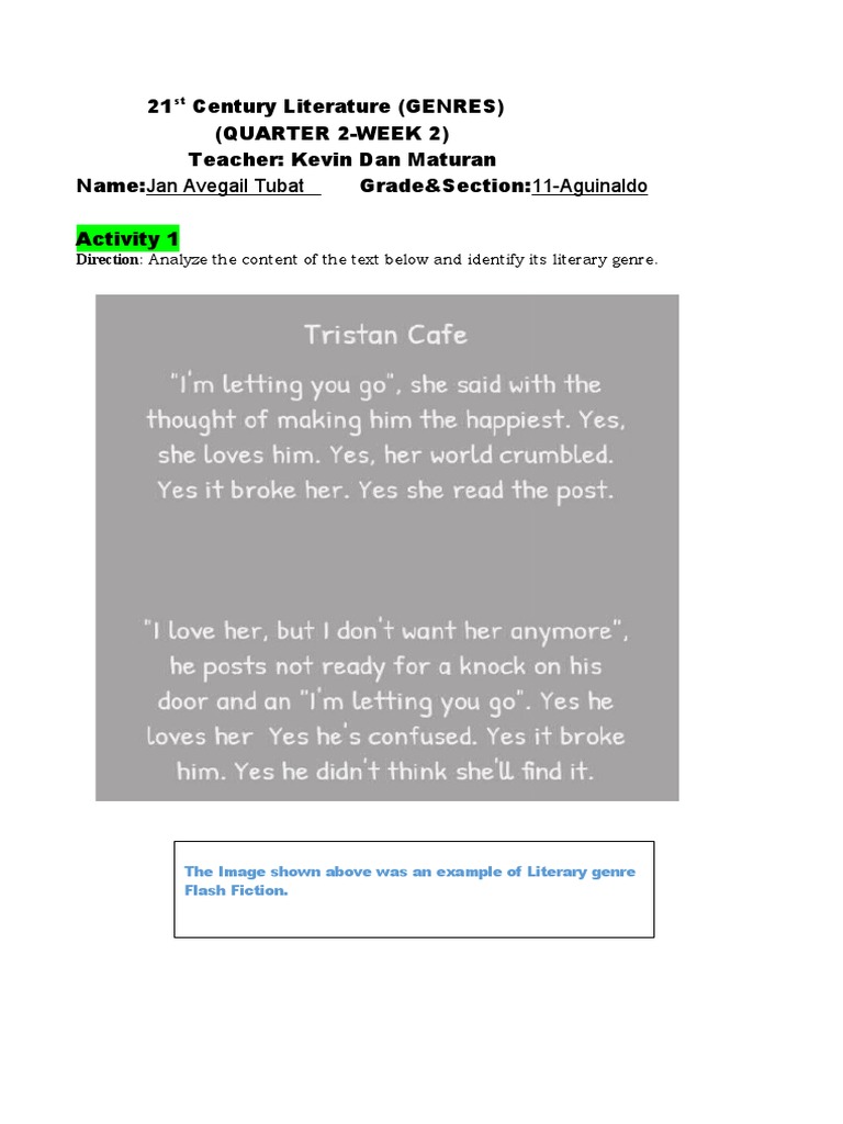 Characteristics of Tristan Café as Flash Fiction | PDF | Genre | Novels