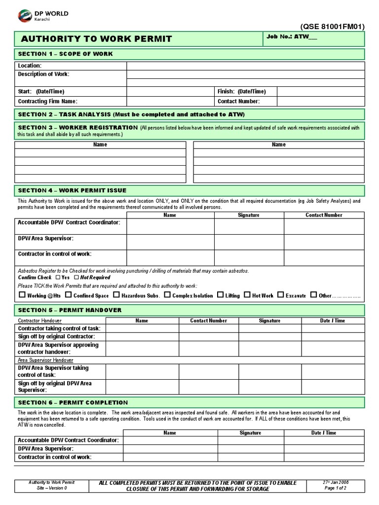 Authority to Work Permit | PDF | Business | Safety