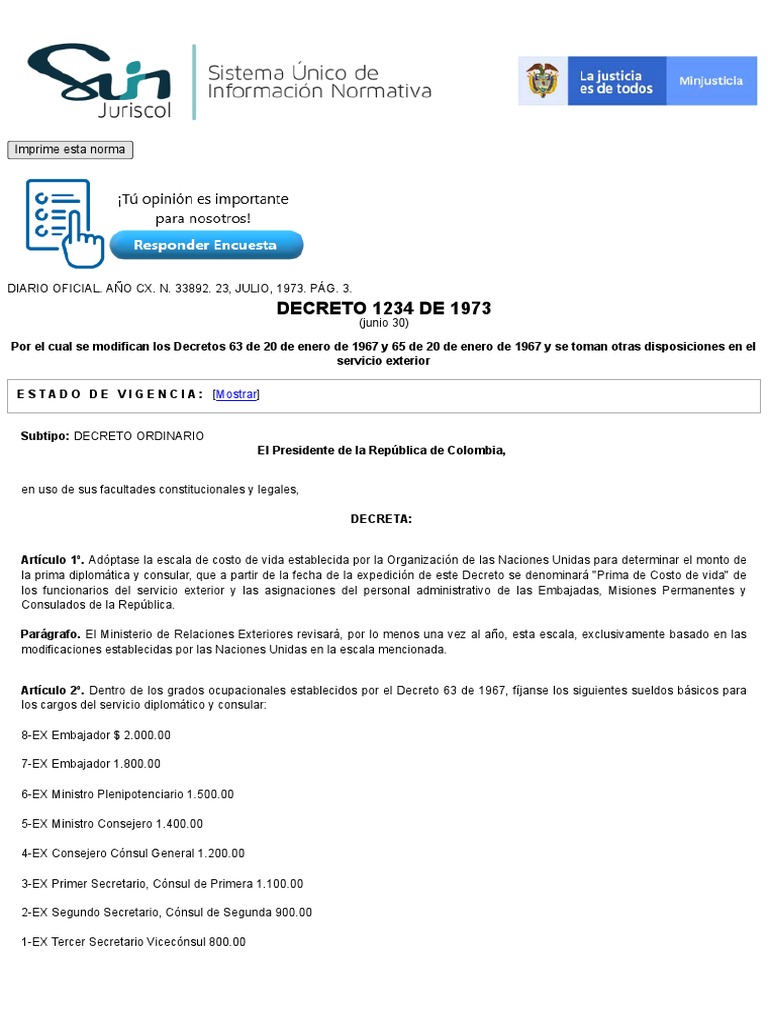 Decreto 1234 de 1973 | PDF | Diplomático | Cónsul (representante)