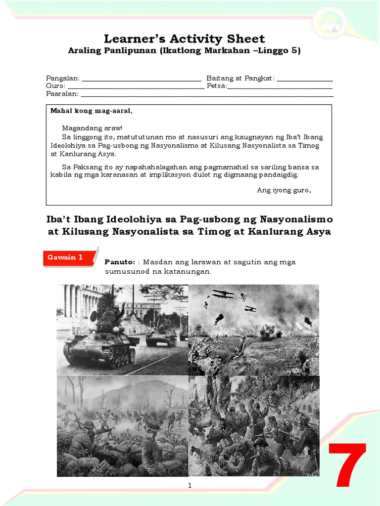Learner's Activity Sheet: Araling Panlipunan (Ikatlong Markahan - Linggo 5) | PDF