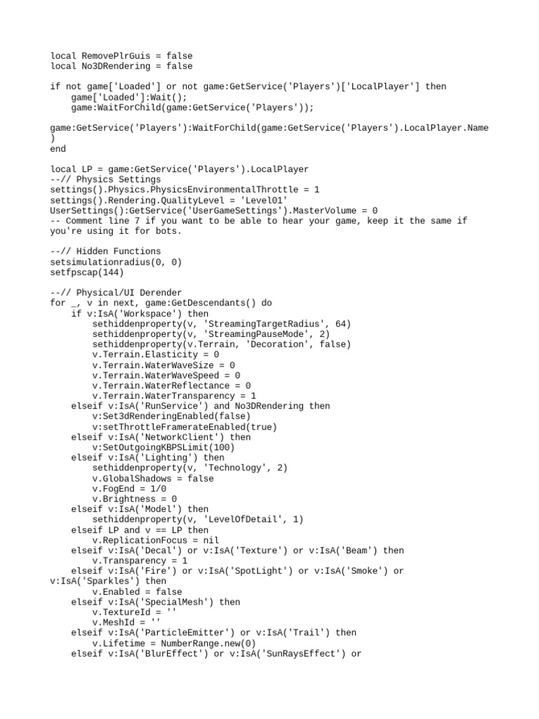 Roblox Game Optimization Script | PDF