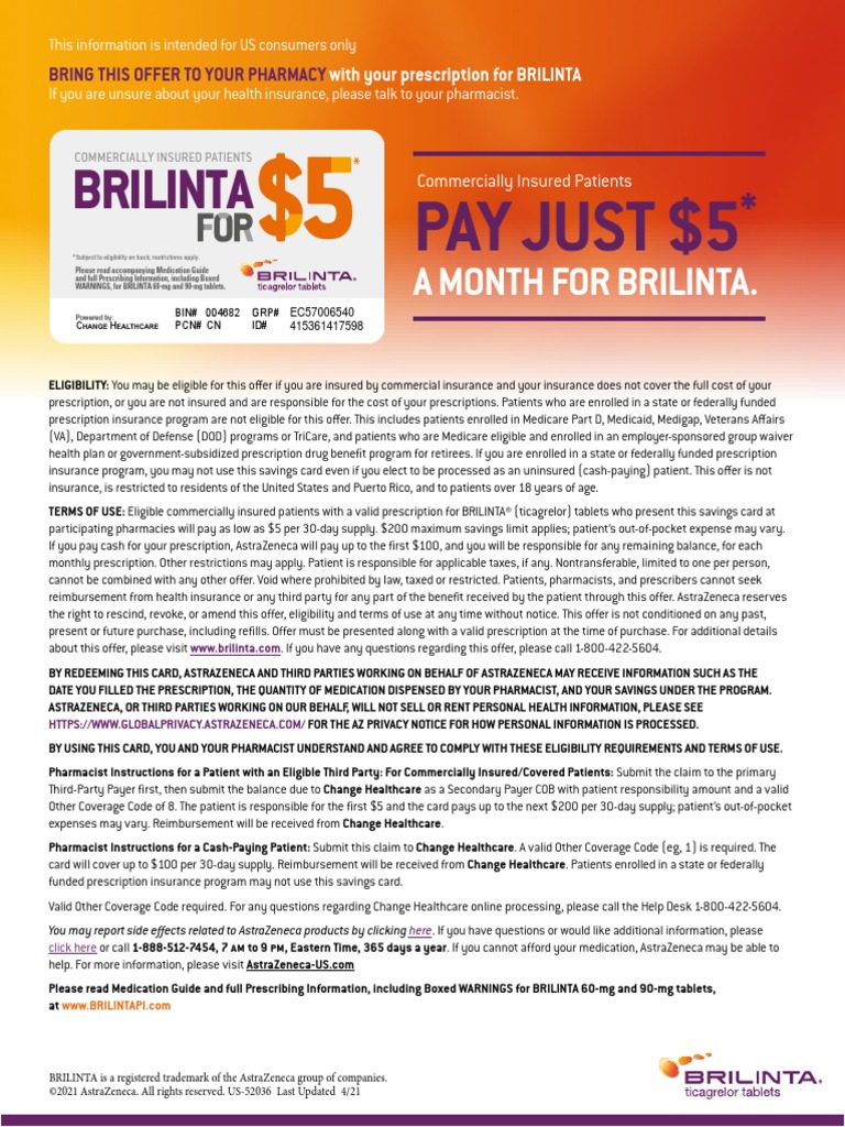 BRILINTA CAD $5 No FTO PDF | PDF | Prescription Drugs | Medical ...