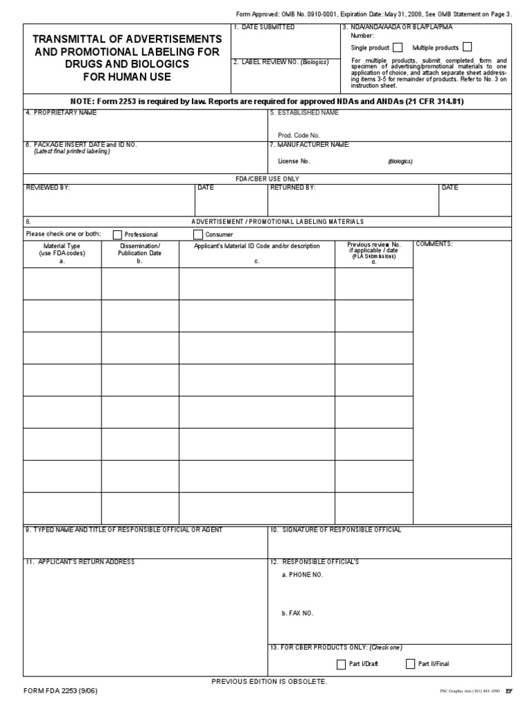 Transmittal of Advertisements and Promotional Labeling For Drugs and ...
