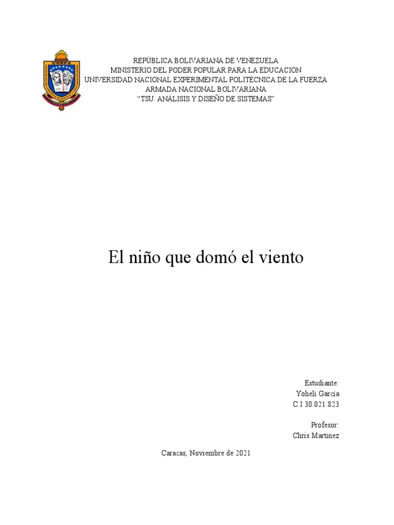 Analisis El Niño Que Domó El Viento | PDF | El niño | Molino (molienda)