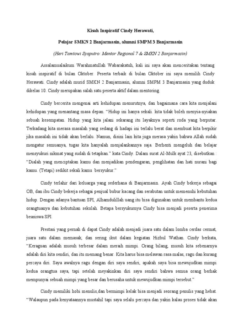 Kisah Inspiratif Cindy | PDF