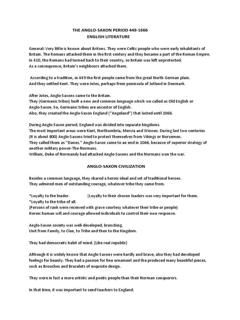 The Anglo-Saxon Period 449-1066 English | PDF | Beowulf | Anglo Saxons