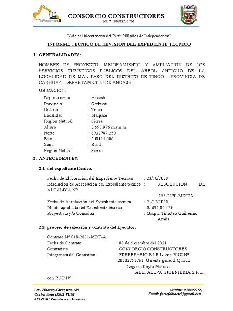 Informe Tecnico de Revisión Del Expediente-1 | PDF | Fundación (Ingeniería) | Sectores Economicos