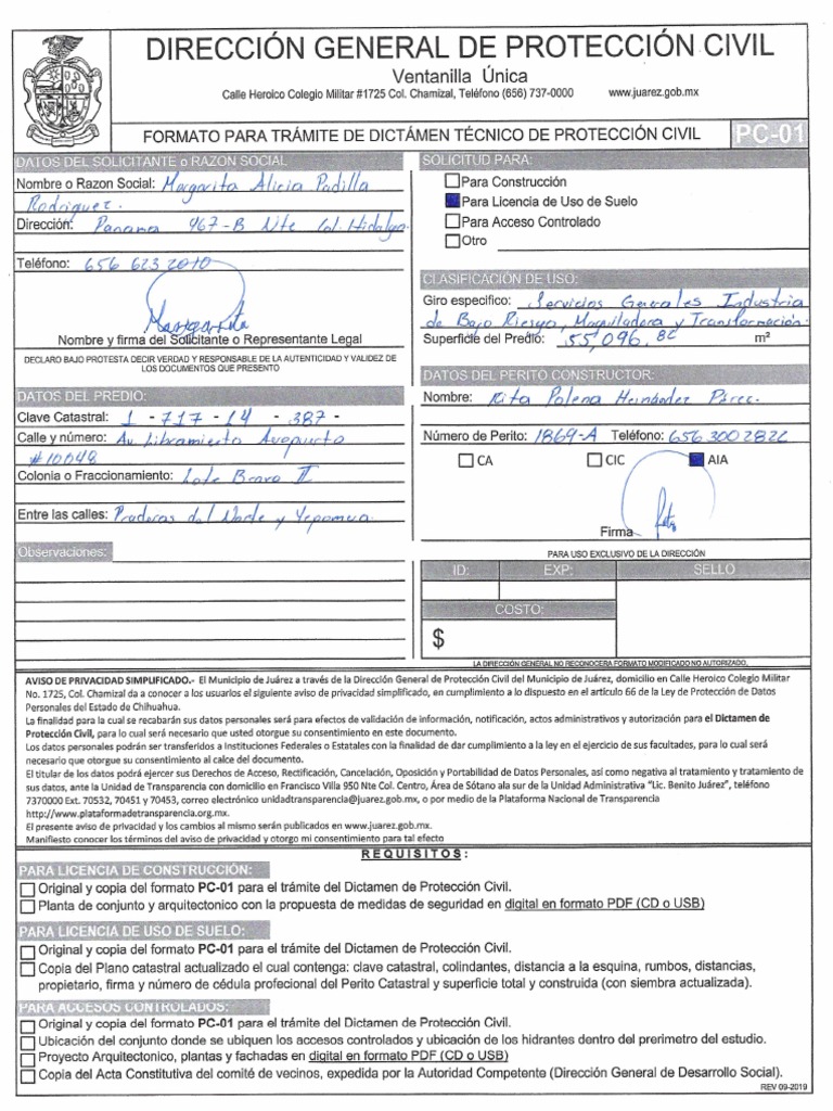 03 Formato para Tramite de Dictamen Proteccion Civil | PDF