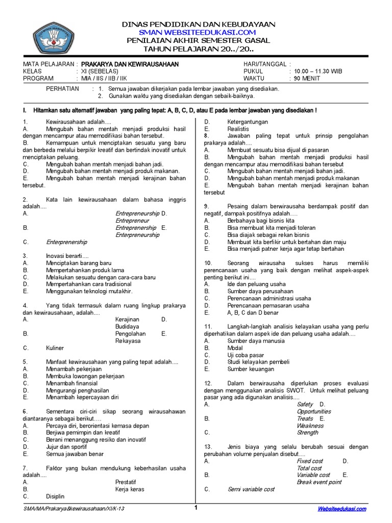 Soal Pkwu | PDF | Karier & Perkembangan | Seni