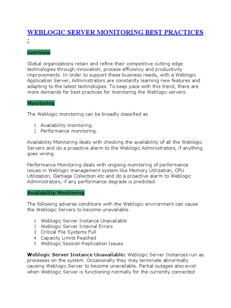 Weblogic Server Monitoring Best Practices Pdf File System Server Computing