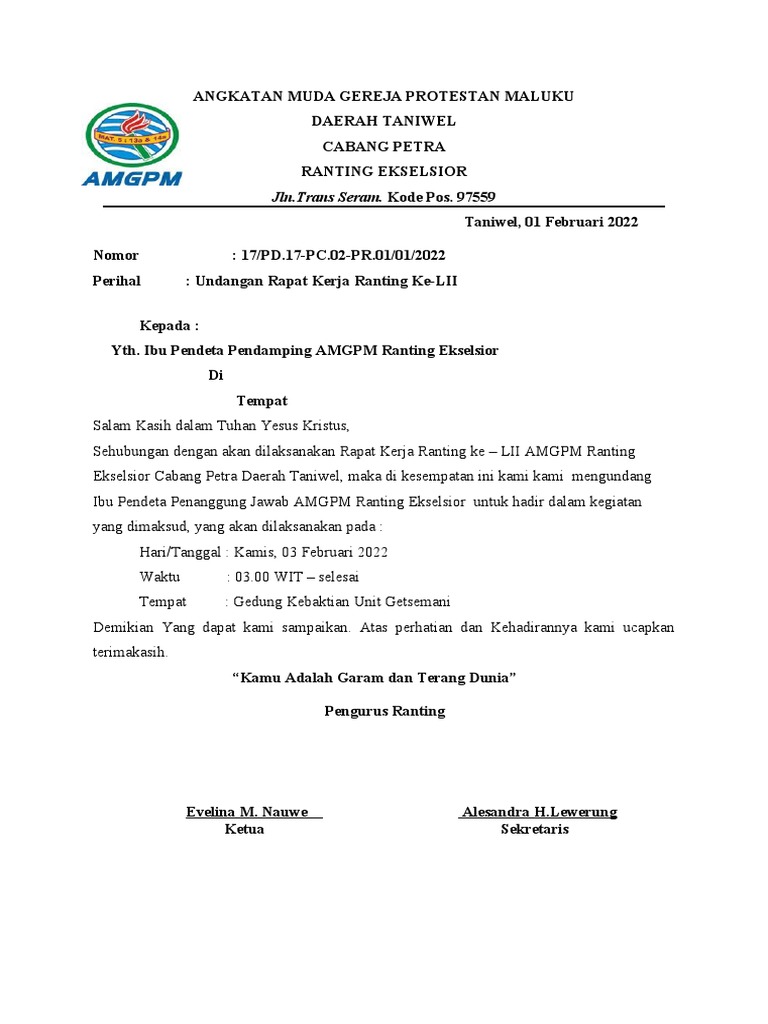 Undangan Raker Untuk Pendeta AMGPM | PDF