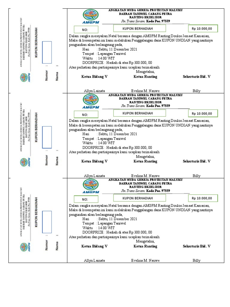 Contoh Kupon Berhadiah Amgpm | PDF