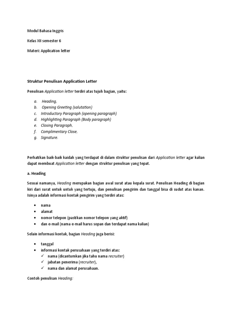 Modul Bahasa Inggris - Application Letter | PDF