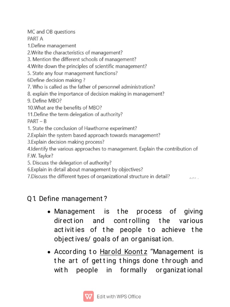 MCOB QUESTION AND ANSWERS Mba First Semister | PDF