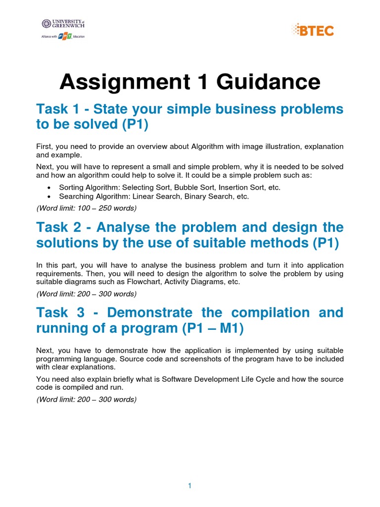 1 - Unit 1 - Assignment 1 Guidance | PDF | Algorithms | Computer ...