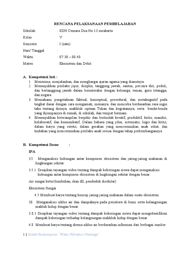 RPP Adiwiyata Kelas 5-Dikonversi | PDF | Sains & Matematika