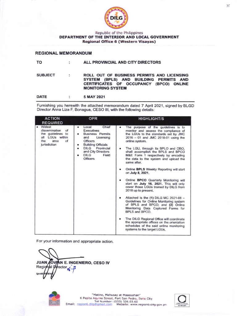 RegMemo-Rollout of BPLS and BPCO Monitoring System06052021100118 | PDF