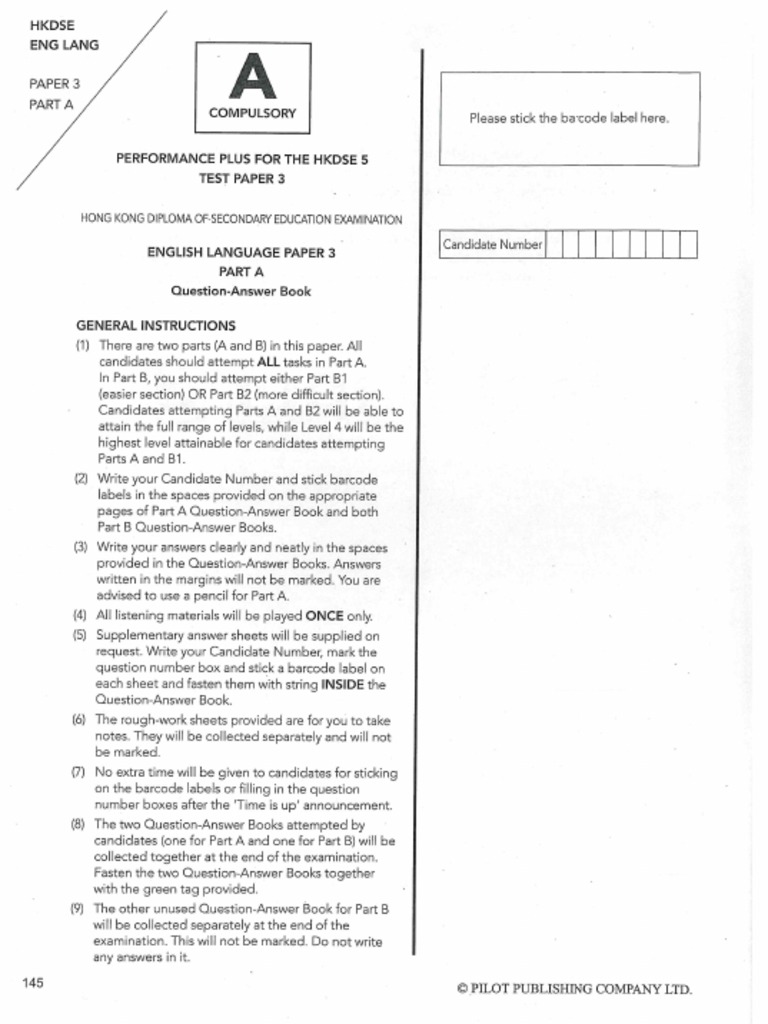 Test Paper 3 (Part A) - Performance Plus For The HKDSE 5 | PDF