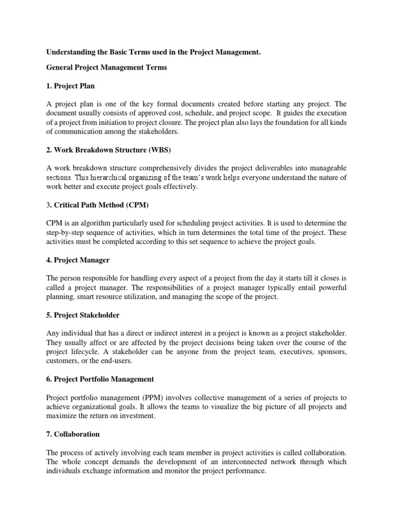 Understanding The Basic Terms Used in The Project Management. General ...