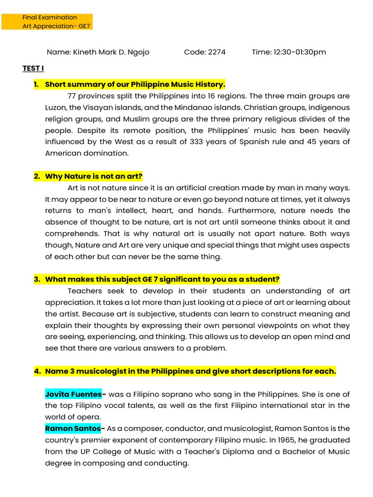 Final Examination Art Appreciation-GE7 | PDF | Musical Instruments | Composers