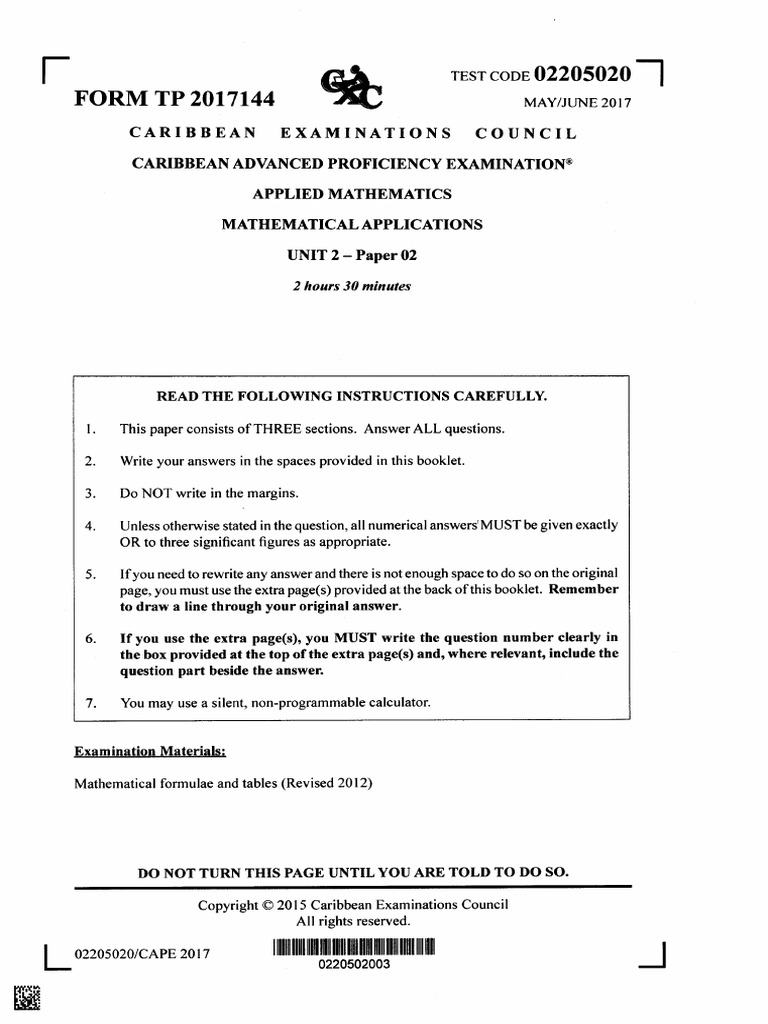 CAPE Applied Mathematics 2017 U2 P2 | PDF | Force | Friction