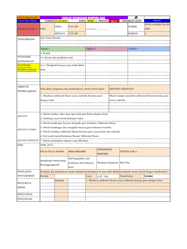 Contoh RPH PPKI | PDF