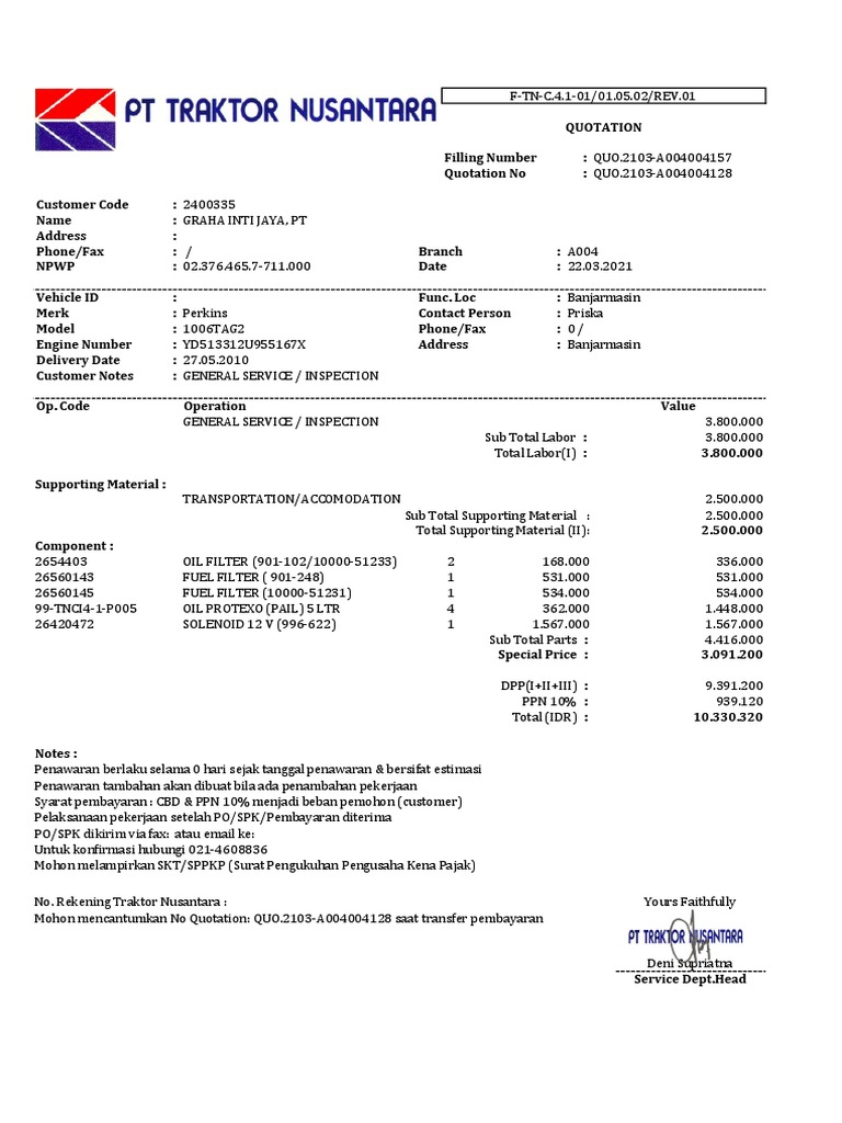 Quotation General Check P150 PT Graha Inti Jaya | PDF