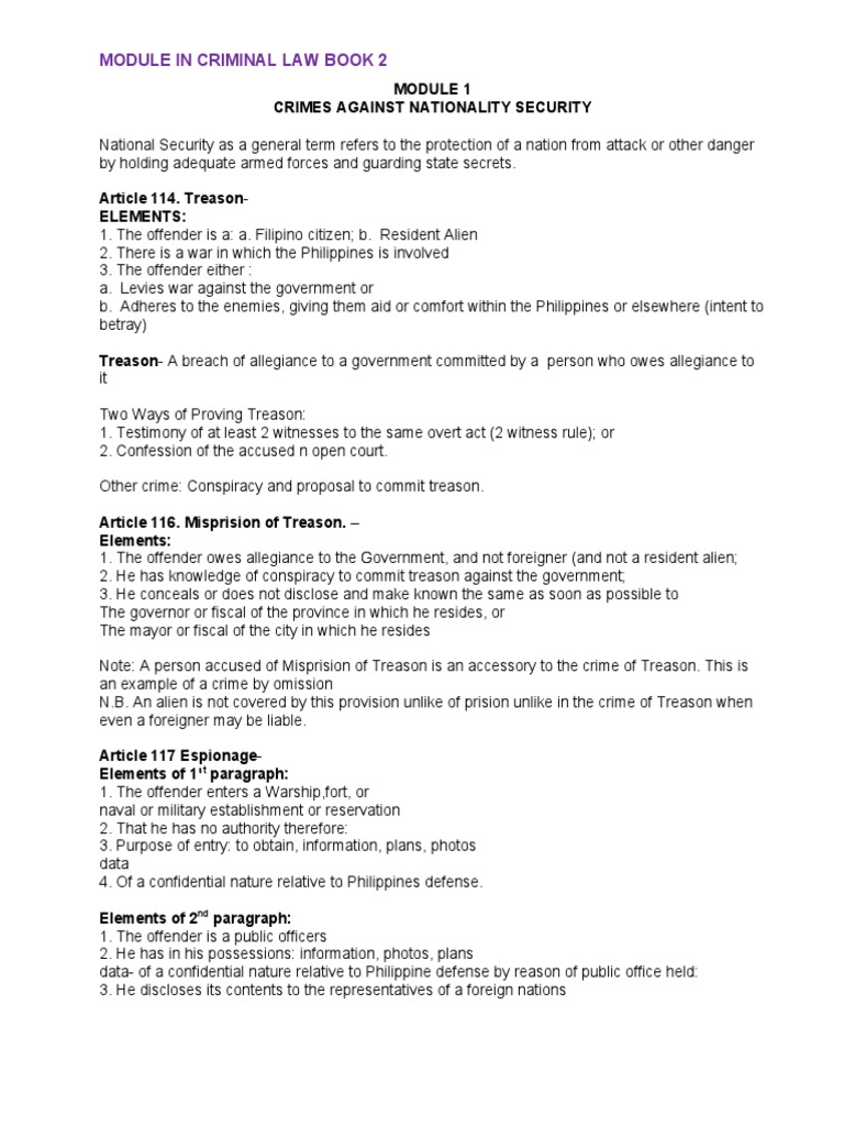 Module in Criminal Law Book 2 | PDF | Detention (Imprisonment) | Treason