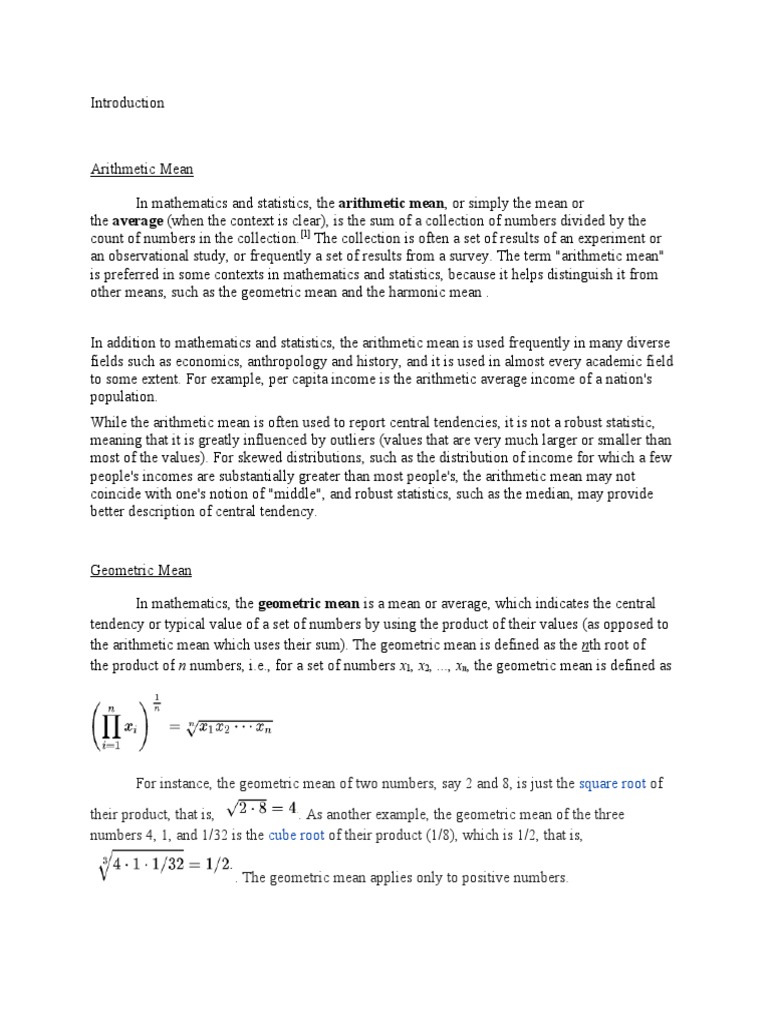 Arithmetic Mean vs Geometric Mean | PDF | Mean | Arithmetic Mean