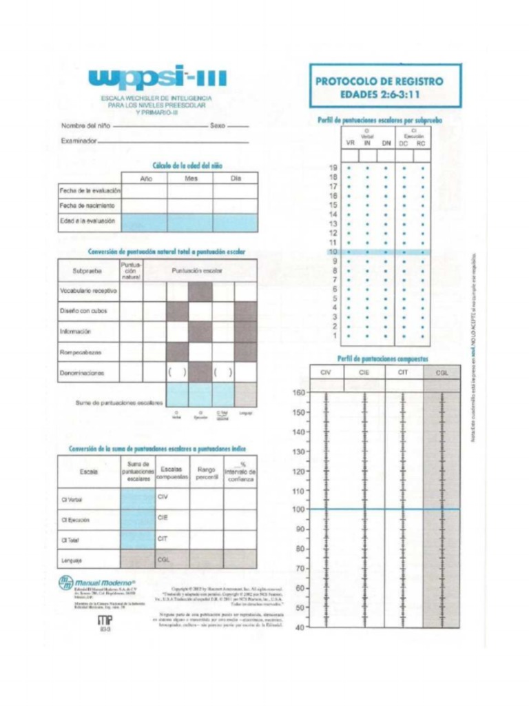Wppsi III Protocolo de Registro 2 A 4 Años - PDF | PDF