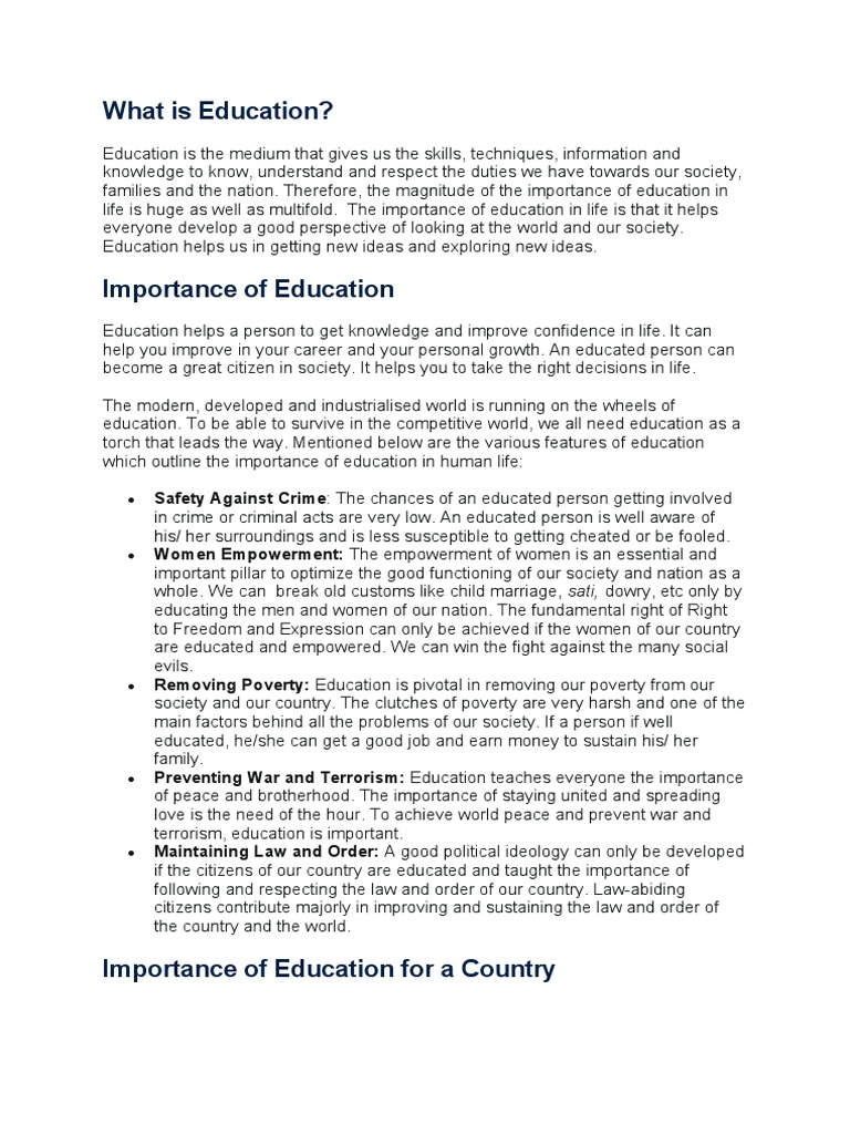 Significance of Education in Society | PDF | Distance Education ...