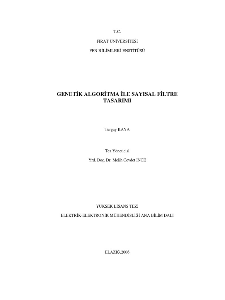 Genetik Algoritma Ile Sayisal Filtre Tasarimi Digital Filter Design ...