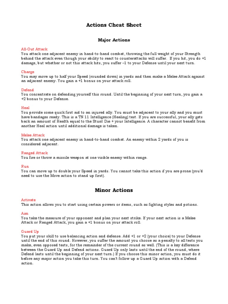 Action Cheat Sheet | PDF | Warfare | Military