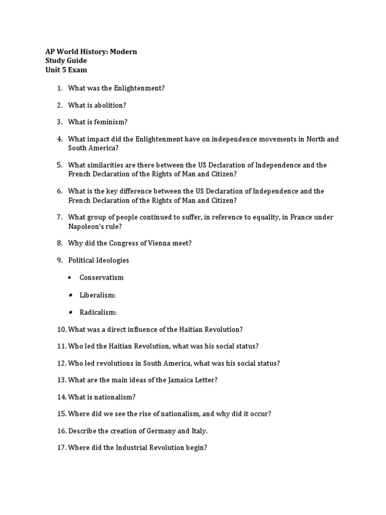 AP World History: Modern Study Guide Unit 5 Exam | PDF | Nationalism ...