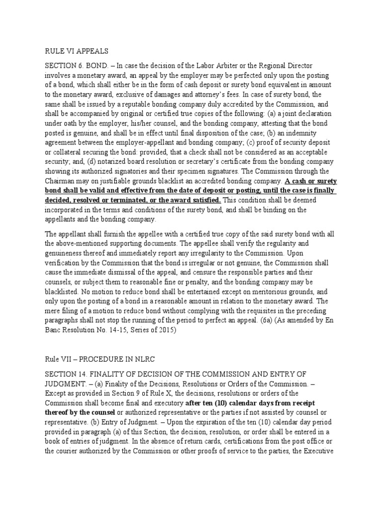 Bond and Execution Rules NLRC | PDF | Judgment (Law) | Arbitration