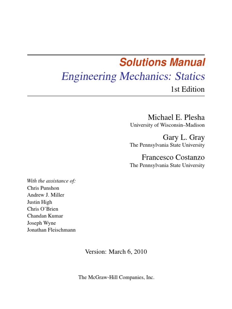 Engineering Mechanics: Statics: Solutions Manual | PDF | Force | Equations