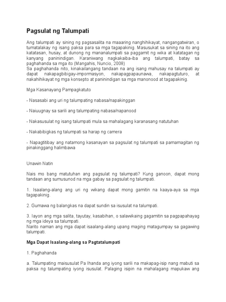 Pagsulat NG Talumpati | PDF