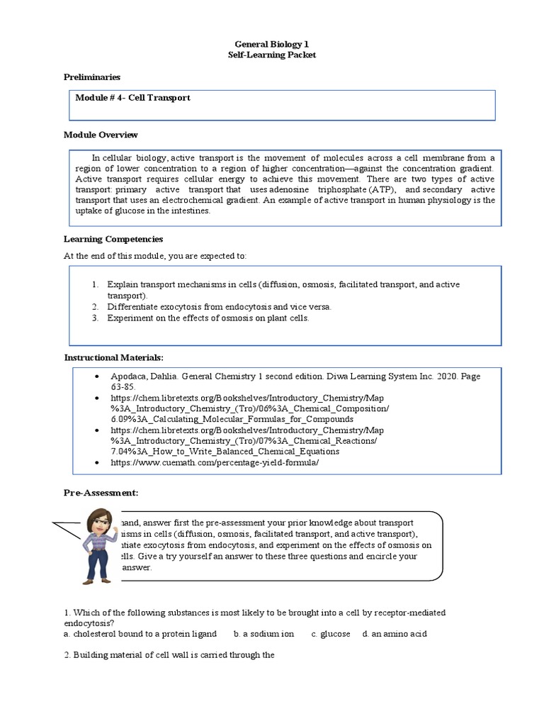 General Biology 1 Self-Learning Packet Preliminaries Module # 4-Cell ...