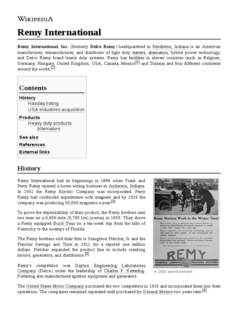 Remy International | PDF | Vehicles | Automotive Industry