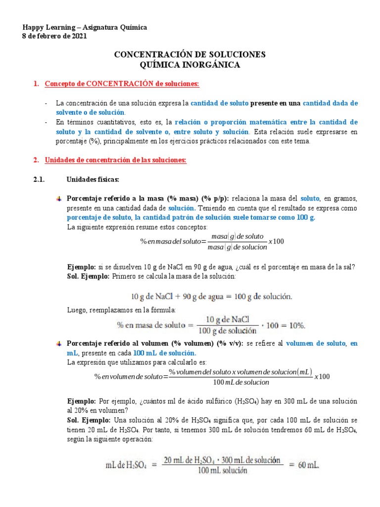 Concentración de Soluciones en Química | PDF | Concentración | Química