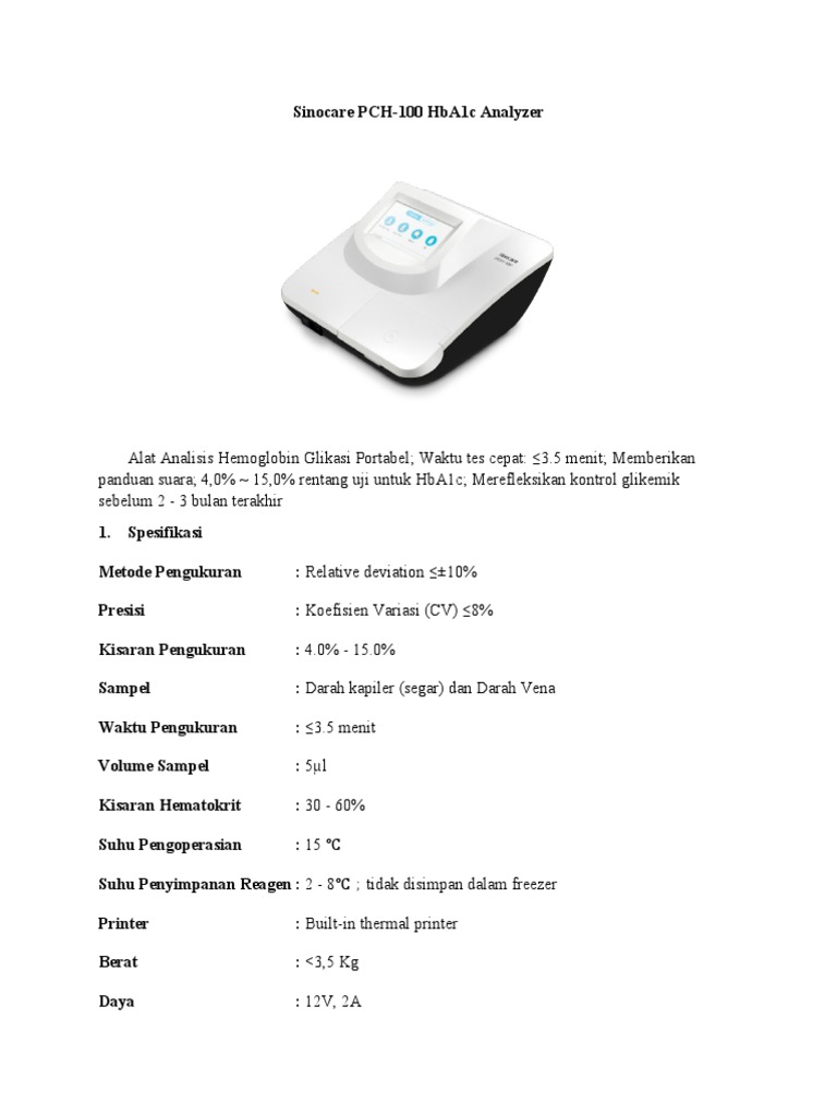 Sinocare PCH-100 | PDF | Kesehatan Holistik | Teknologi & Rekayasa