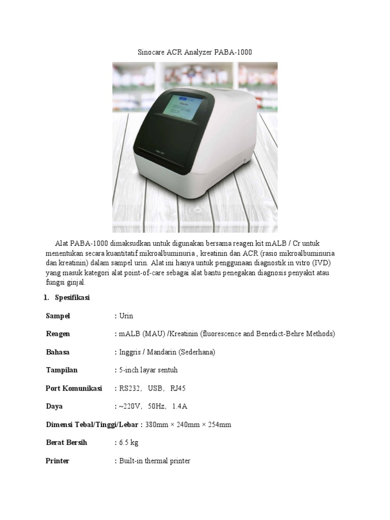 Sinocare ACR Analyzer PABA 1000 | PDF