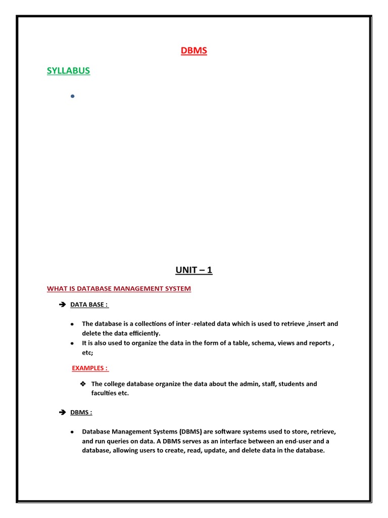 Dbms-Unit1 Notes For Bca | PDF | Databases | Database Schema Dbms-Unit1 Notes For Bca | PDF | Databases | Database Schema
