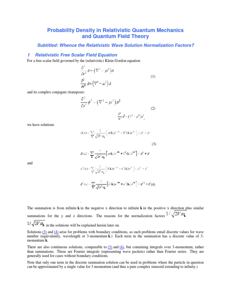 9-Probability Density in Relativistic Quantum Mechanics | PDF | Wave Function | Quantum Field Theory